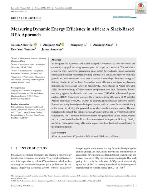 Pdf Measuring Dynamic Energy Efficiency In Africa A Slack Based Dea Approach