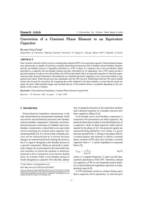 Pdf Conversion Of A Constant Phase Element To An Equivalent Capacitor