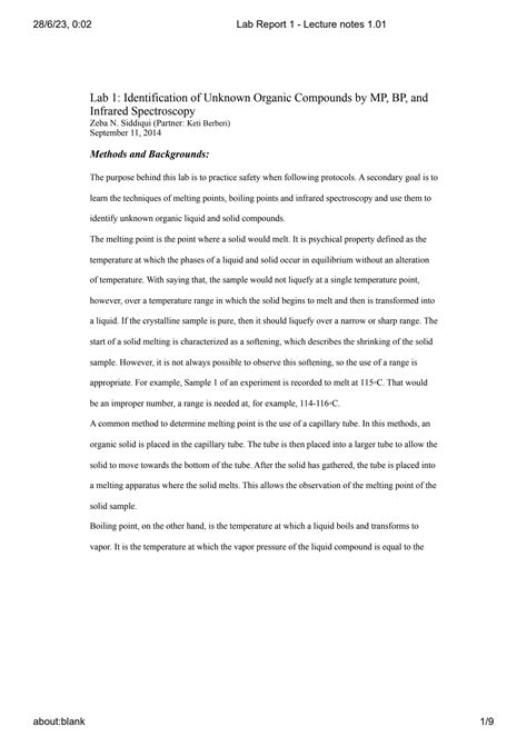 Solution Lab Report 1 Lecture Notes 1 01 Organic Chemistry Laboratory
