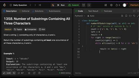 Number Of Substrings Containing All Three Characters Leetcode 1358 Youtube