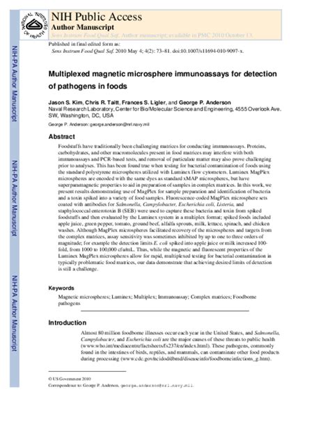 Pdf Multiplexed Magnetic Microsphere Immunoassays For Detection Of