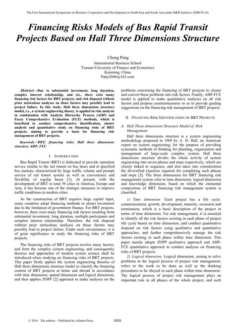 Pdf Financing Risks Models Of Bus Rapid Transit Projects Based On