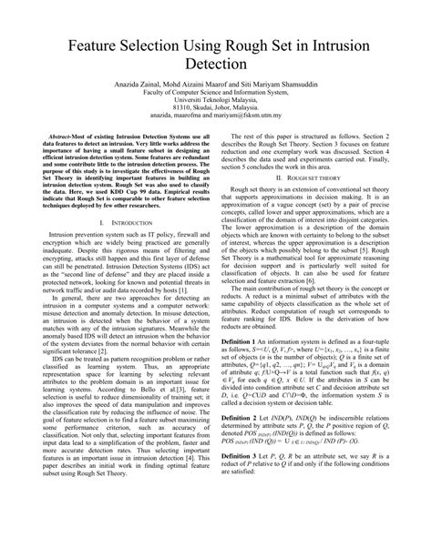 Pdf Feature Selection Using Rough Set In Intrusion Detection