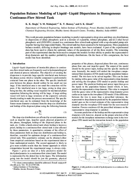 pdf population balance modeling of liquid−liquid dispersions in