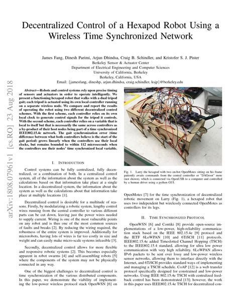 decentralized control of a hexapod robot using a wireless time