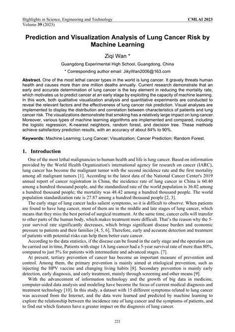 Pdf Prediction And Visualization Analysis Of Lung Cancer Risk By Machine Learning