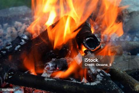 모닥불에서 장작을 굽기 연기와 그릴에서 불타는 불꽃 방화 또는 자연 재해 화재와 불꽃의 질감 어두운 배경 검은색에 대한 스톡 사진 및 기타 이미지 Istock