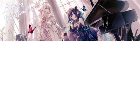 2girls Aqua Eyes Arcaea Black Hair Bow Breasts Butterfly Choker