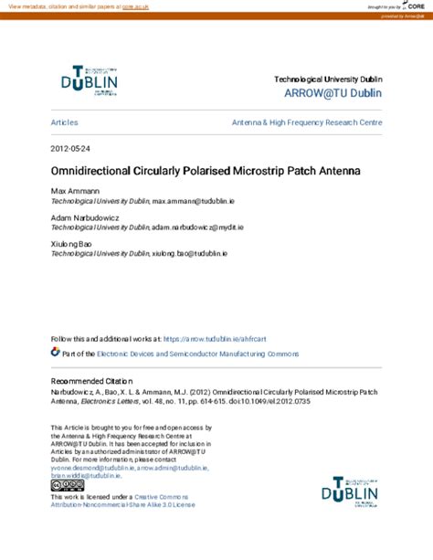 Pdf Omnidirectional Circularly Polarised Microstrip Patch Antenna