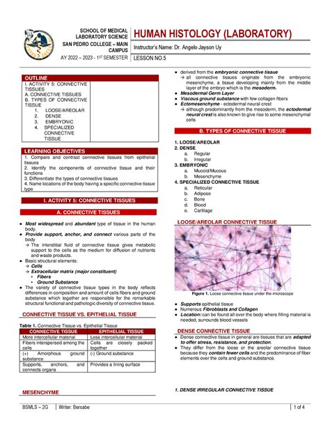 Histo Lab Activity 5 Copy Laboratory Science Human Histology