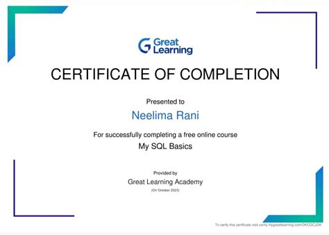 Completed Sql Course On Great Learning Neelima Rani Posted On The Topic Linkedin