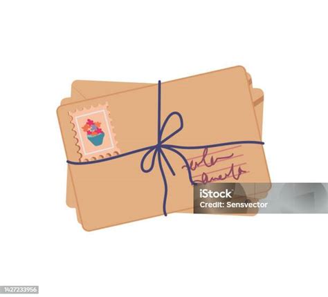 서신 교환에 의한 서신 통신 주소와 표시가 있는 메일 또는 우편 카드 팩의 격리된 아이콘입니다 플랫 만화 스타일의 벡터 공란에 대한 스톡 벡터 아트 및 기타 이미지 Istock