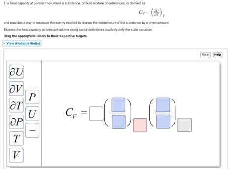 Solved The Heat Capacity At Constant Volume Of A Substance