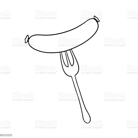 수채화 소시지와 포크는 흰색으로 분리되어 있습니다 바베큐의 음식 삽화 고기에 대한 스톡 벡터 아트 및 기타 이미지 고기 굽기 낙서 드로잉 Istock