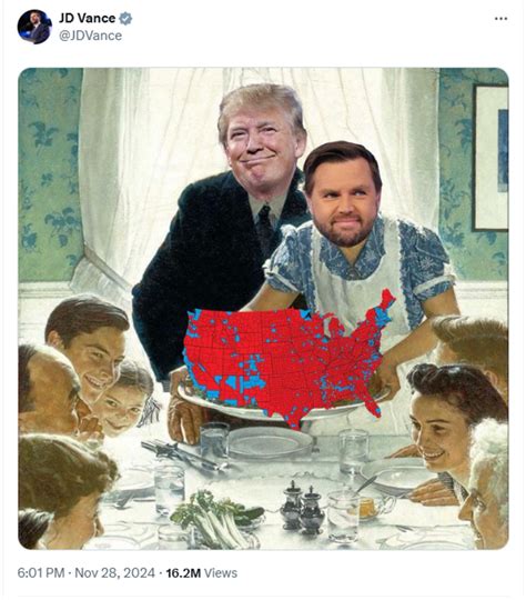 Social Media Loses It Over JD Vance Depicting Himself As Trumps Wife In Thanksgiving Post