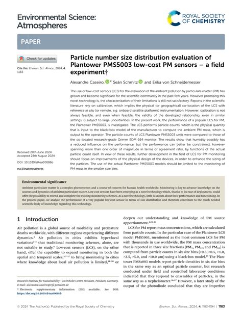 pdf particle number size distribution evaluation of plantower pms5003