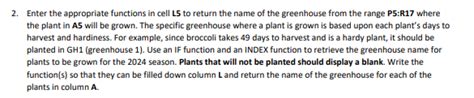 solved enter the appropriate functions in cell l5 to return