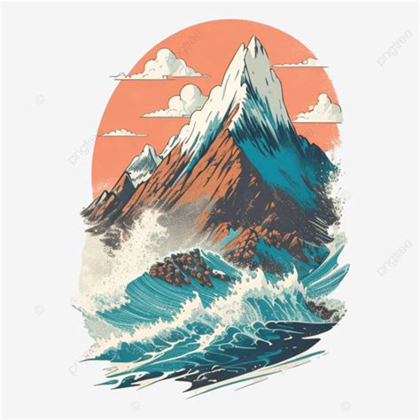 바다 풍경이 있는 산 산 대양 장면 Png 일러스트 및 Psd 이미지 무료 다운로드 Pngtree