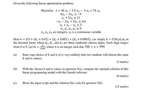 given the following linear optimization problem