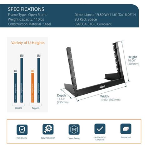 Getuscart Tecmojo 2 Post 8u Desktop Sever Rack Small Open Frame Rack For 19 Inch Av Data Audio
