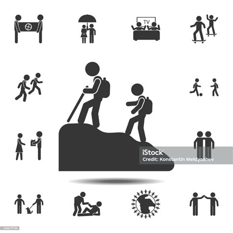 친구 아이콘과 함께 여행 Ui 및 Ux 웹 사이트 또는 모바일 응용 프로그램에 대해 설정 우정 아이콘의 간단한 문양 평면 벡터