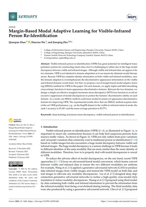 Pdf Margin Based Modal Adaptive Learning For Visible Infrared Person Re Identification