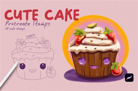 Cute Cake Stamps For Procreate Shapes Including Cute And Stamps Envato