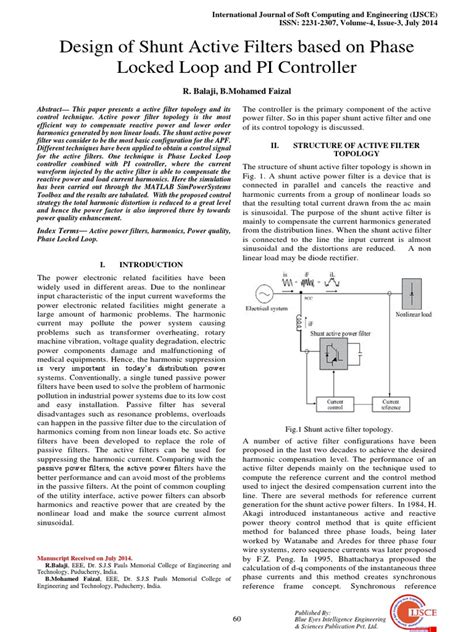 Pdf Design Of Shunt Active Filters Based On Phase Locked Loop And Pi Controller 2014 Dokumen