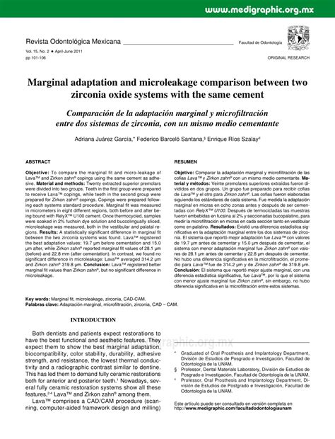 Pdf Marginal Adaptation And Microleakage Comparison Between Two Zirconia Oxide Systems With