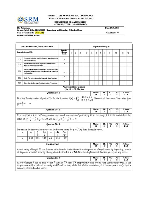 Assignment Ii Non Cse Srm Institute Of Science And Technology College Of Engineering And