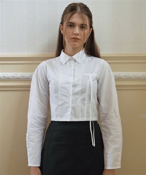 레터프롬문 롱 리본 프레피 라인 셔츠 화이트 위시버킷