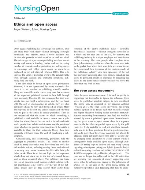 Pdf Ethics And Open Access
