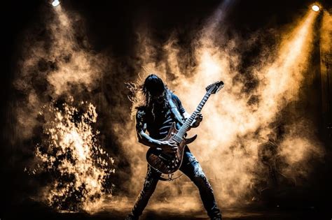 Premium Ai Image Heavy Metal Guitarist Performing Solo On Stage With