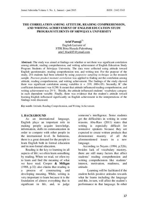 Pdf The Correlation Among Attitude Reading Comprehension And Writing Achievement Of English
