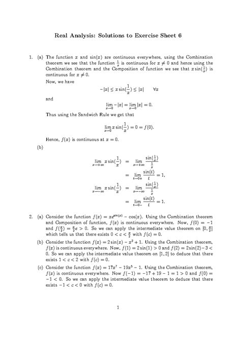 2008 2009 Real Analysis Exercise Sheet 6 Solutions Real Analysis