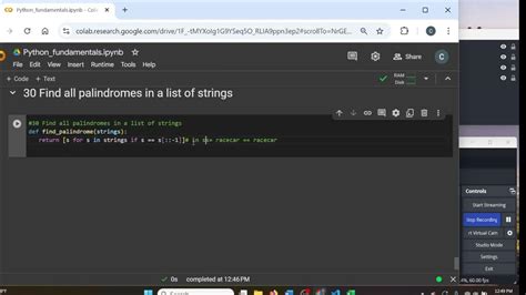 Level1 Practice 430 Find All Palindromes In A List Of Strings Youtube