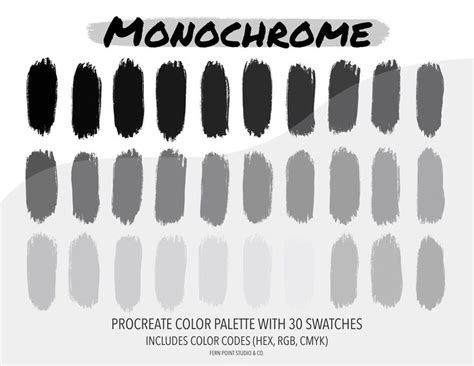 Procreate Color Palette Monochrome Instant Download Digital File Color Swatches Color Codes HEX