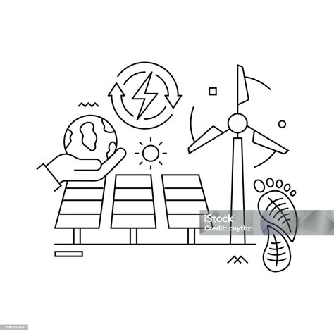 일러스트 그린 에너지 개념의 벡터 집합입니다 웹 페이지 배너 포스터 인쇄 등을 위한 라인 아트 스타일 배경 디자인 벡터 일러스트레이션 상징에 대한 스톡 벡터 아트 및 기타