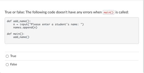 solved true or false the following code doesn t have any