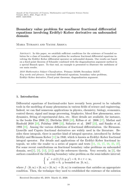 Pdf Boundary Value Problem For Nonlinear Fractional Differential Equations Involving Erdélyi