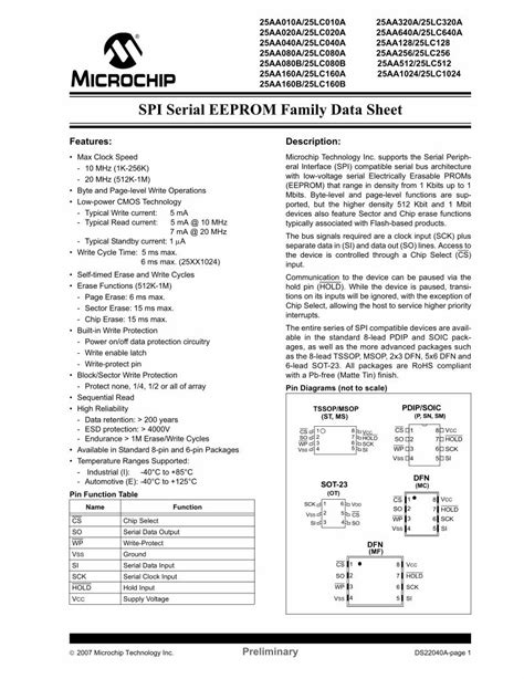 PDF SPI Serial EEPROM Family Data Sheet Microchip Technologyww Microchip Com Downloads En