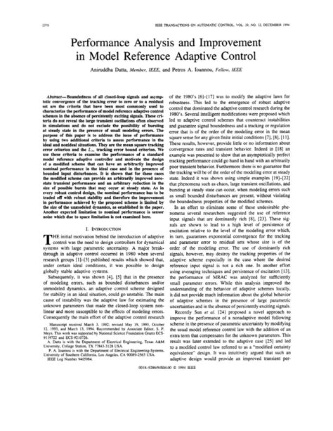 Pdf Performance Analysis And Improvement In Model Reference Adaptive Control