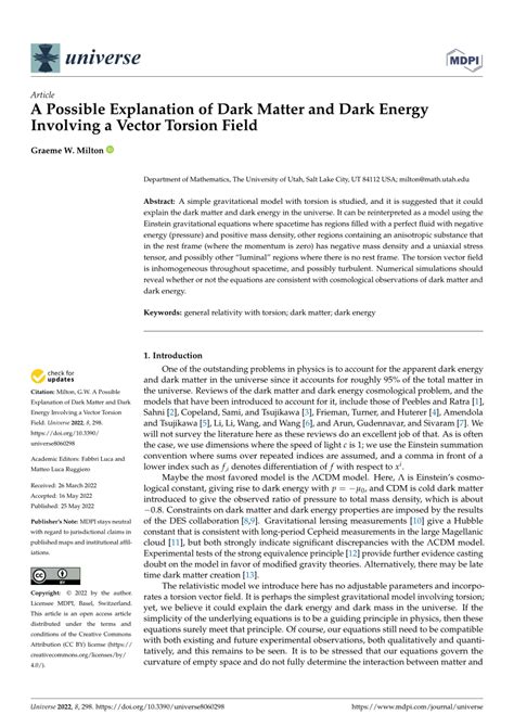 Pdf A Possible Explanation Of Dark Matter And Dark Energy Involving A Vector Torsion Field