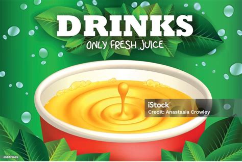 주스 음료 프로 모션 포스터입니다 액체 스에 플 한 래 드롭 메뉴 일러스트 3 차원 벡터 과일 신선한 전단지 광고에 대 한 여름