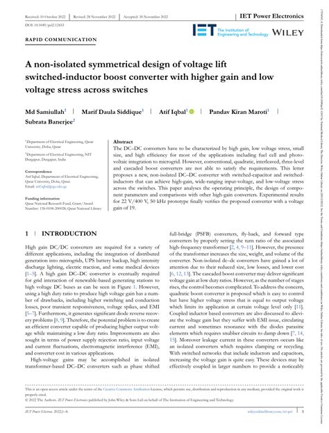 Pdf A Non‐isolated Symmetrical Design Of Voltage Lift Switched‐inductor Boost Converter With