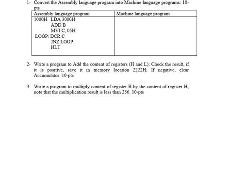 solved 1 convert the assembly language program into machine