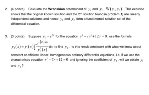 solved 2 4 points calculate the wronskian determinant of