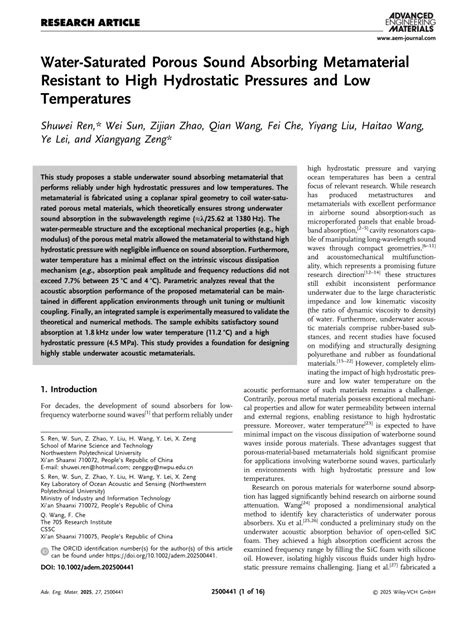 Water‐saturated Porous Sound Absorbing Metamaterial Resistant To High