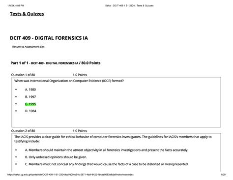 Test4 Computer Science Mcqs Practice Questions In Digital Forensics Tests Quizzes DCIT 409