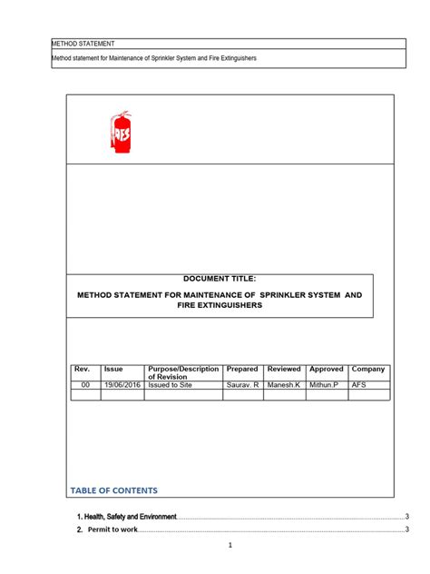 Method Statement For Maintennace Of Sprinkler And Fe Pdf Fire
